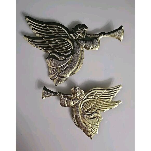 Angel | Wall Decor | Vtg Angel W Horn Tin Gold Toned Wall Decor Hanging ...